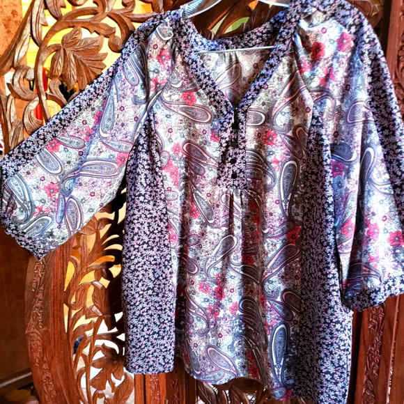 Tops | Tracy Grey And Pink Smock Top | Poshmark